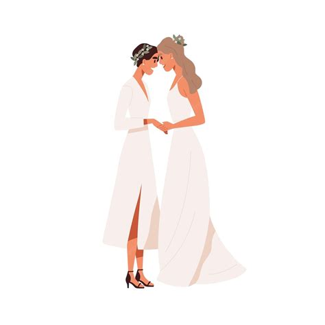 레즈비언 사랑 커플 결혼식 드레스를 입은 동성애 여성 신혼부부 Lgbt 신부의 결혼 행복한 동성 아내 Lgbtq 파트너와