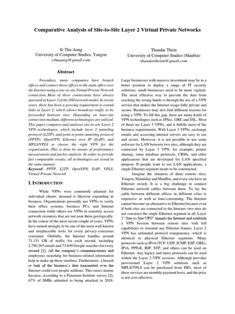 Comparative Analysis Of Site To Site Layer 2 Virtual Private Networks