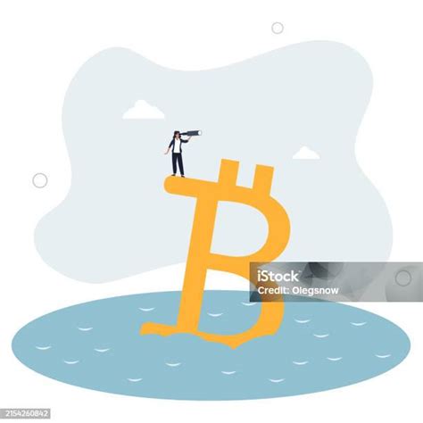 여성 사업가 투자자가 망원경을 사용하여 익사 비트 코인 기호에 서서 Futureflat 벡터 그림을 볼 수 있습니다 가격에 대한 스톡 벡터 아트 및 기타 이미지 Istock