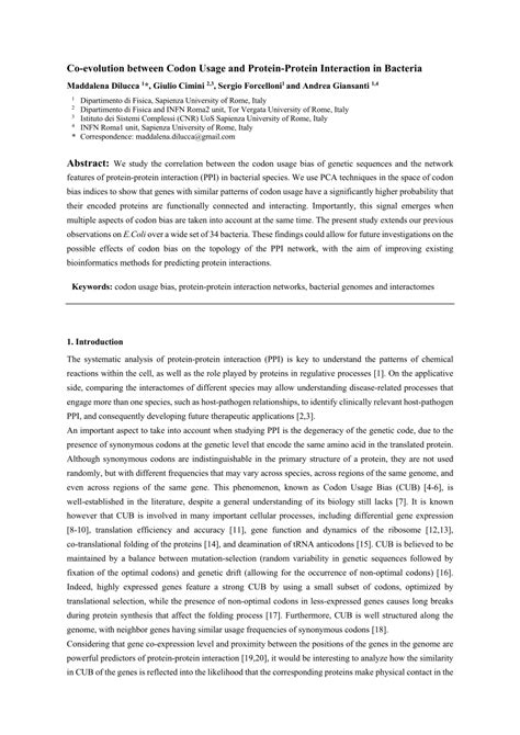 Pdf Co Evolution Between Codon Usage And Protein Protein Interaction In Bacteria