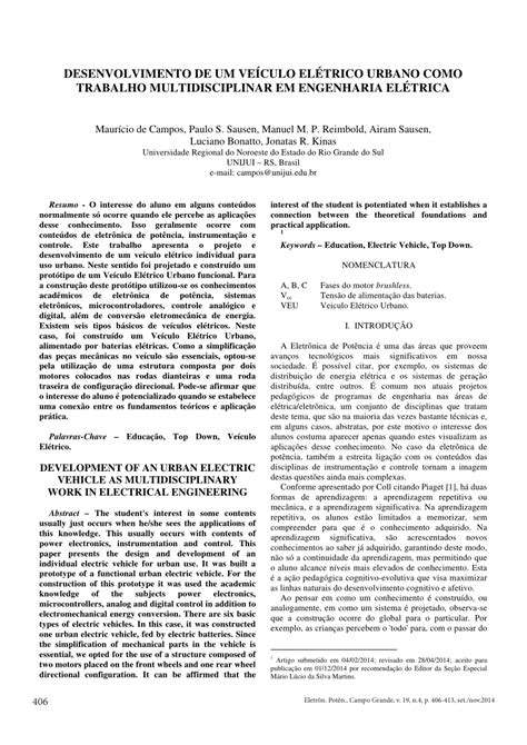 Pdf Development Of An Urban Electric Vehicle As Multidisciplinary Work In Electrical Engineering