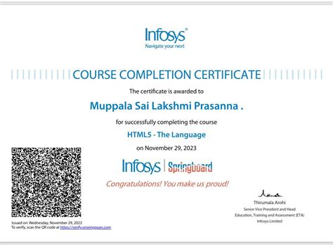 Thrilled To Share That Ive Successfully Completed The Html Course On Infosys Springboard This