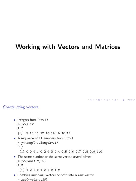 Working With Vectors And Matrices Pdf Matrix Mathematics