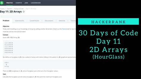 2d arrays hackerrank day 11 hourglass python youtube