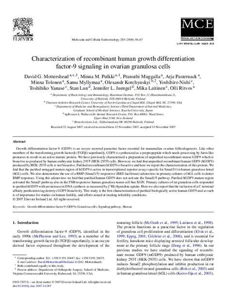 Pdf Characterization Of Recombinant Human Growth Differentiation Factor 9 Signaling In Ovarian