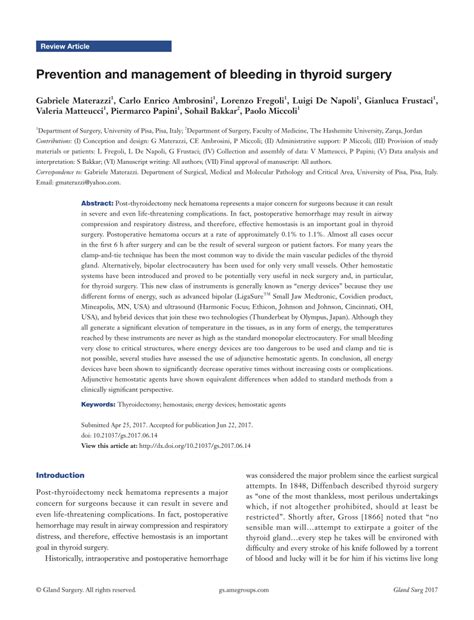 Pdf Prevention And Management Of Bleeding In Thyroid Surgery