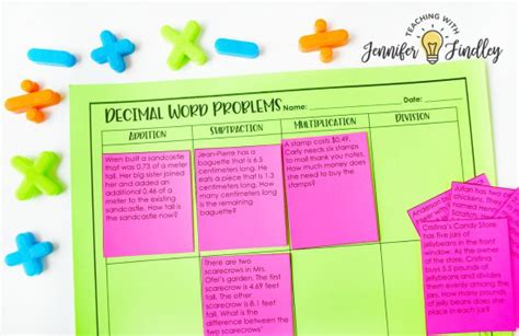 Free Decimal Word Problems Sort Teaching With Jennifer Findley