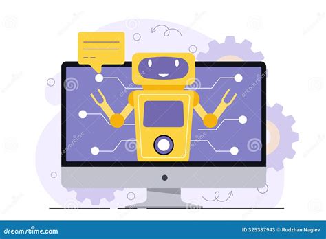 Bot At Computer Virtual Assistant In Chat Artificial Intelligence And Machine Learning Stock
