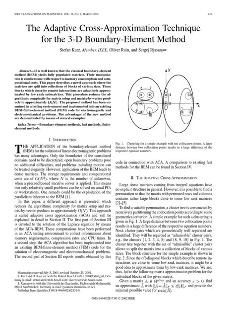The Adaptive Cross Approximation Technique For The 3 D Boundary Element