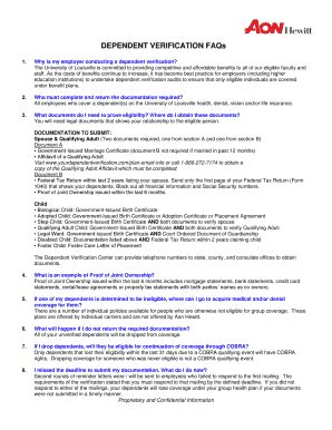 Fillable Online DEPENDENT VERIFICATION FAQs Fax Email Print PdfFiller