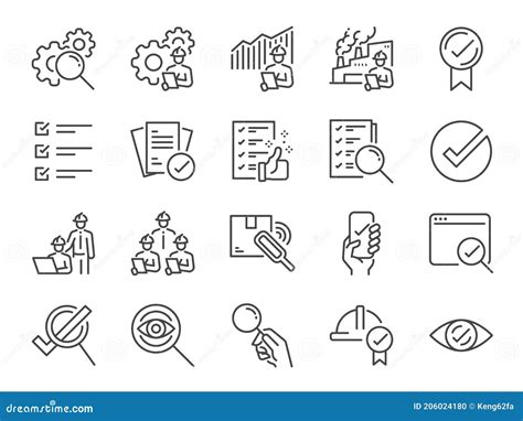 Inspection Line Icon Set Included The Icons As Inspect Qa Qualify