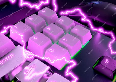 Premium Psd Keyboard Buttons Mock Up With Neon Electricity Bolt