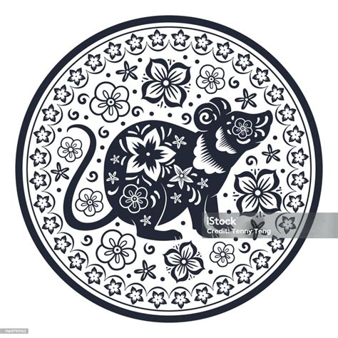 중국 쥐 조디악 표지판입니다 음력설 별자리 마우스 실루엣 동양 점성술 달력 쥐 기호 평면 벡터 일러스트 레이 션 0명에 대한