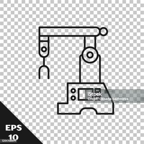 투명 한 배경에 격리 된 검은 선 어셈블리 선 아이콘입니다 자동 생산 컨베이어 로봇 산업 개념 벡터 일러스트레이션 개념에 대한 스톡 벡터 아트 및 기타 이미지 Istock