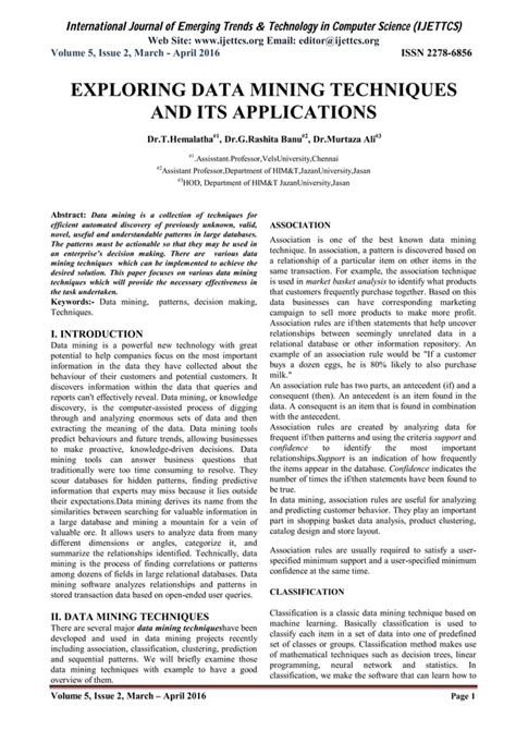 exploring data mining techniques and its applications pdf