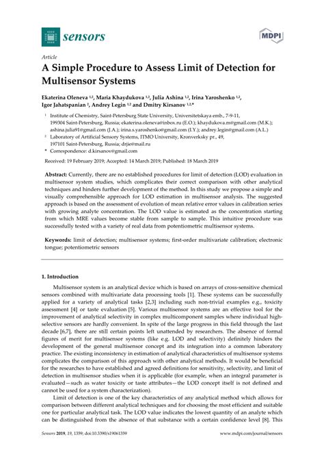 Pdf A Simple Procedure To Assess Limit Of Detection For Multisensor