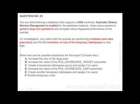Oracle Database 12c Performance Management Question 20 Ahmed