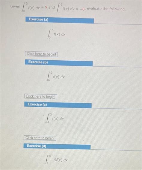 Solved Given ∫03f X Dx 9 And ∫36f X Dx −8 Evaluate The