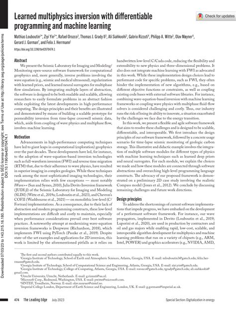Pdf Learned Multiphysics Inversion With Differentiable Programming And Machine Learning