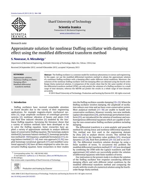 Pdf Approximate Solution For Nonlinear Duffing Oscillator With Damping Effect Using The