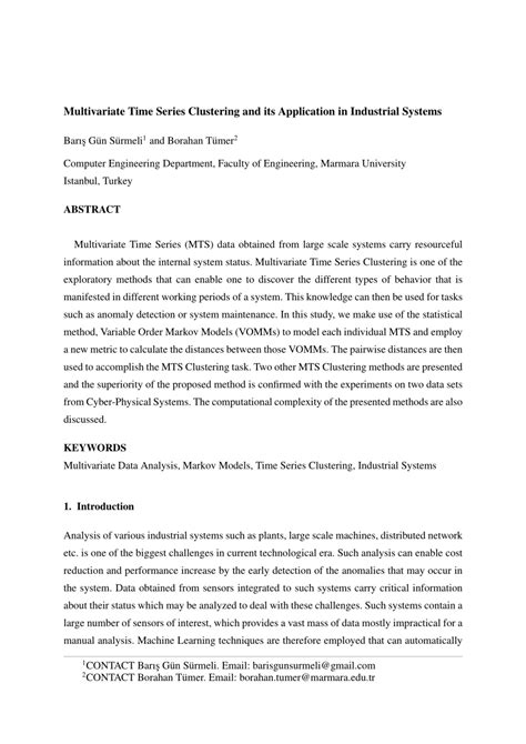 Pdf Multivariate Time Series Clustering And Its Application In Industrial Systems