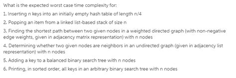 Solved What Is The Expected Worst Case Time Complexity For Chegg