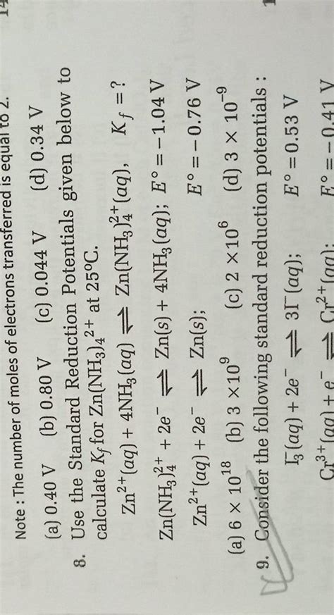 Note The Number Of Moles Of Electrons Transferred Is Equal To ∠ Filo