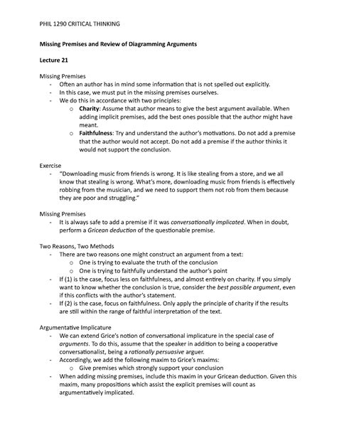Missing Premises And Review Of Diagramming Arguments In This Case We Must Put In The Missing