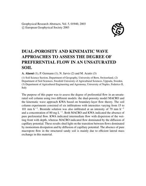 Pdf Dual Porosity And Kinematic Wave Approaches To Assess The Degree