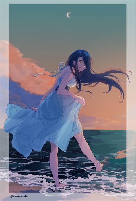 Safebooru 1girl D Absurdres Bare Arms Bare Legs Barefoot Beach Blue