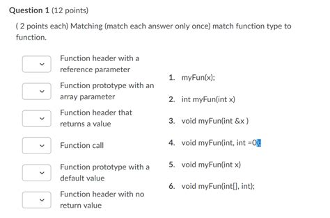 Solved Question Points Points Each Matching Chegg Com