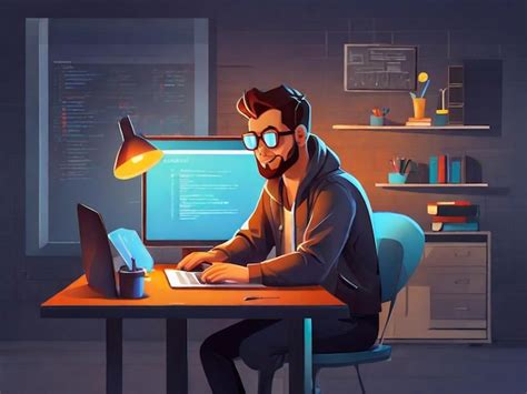 Developer At Computer Engineer Coding Hacker Concept Flat Vector