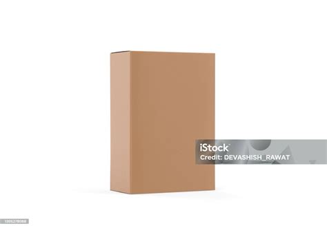 브라운 크래프트 종이 상자 모형 골판지 포장 상자는 고립 된 흰색 배경에 템플릿을 조롱 3d 일러스트 0명에 대한 스톡 사진 및