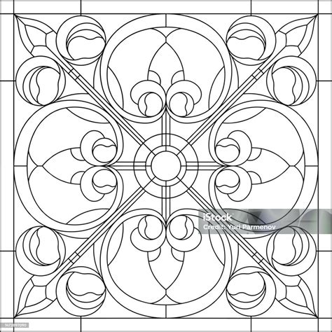 사각형 프레임의 스테인드 글라스 사각형 프레임의 천장 창 대칭 구성 창에 대 한 벡터 그림 패널 윤곽선 벡터 0명에 대한 스톡 벡터 아트 및 기타 이미지 Istock
