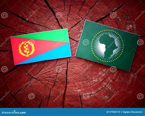 Eritrese Vlag Met Afrikaanse Unie Vlag Op Een Boomstomp Stock Afbeelding Image Of Cultuur