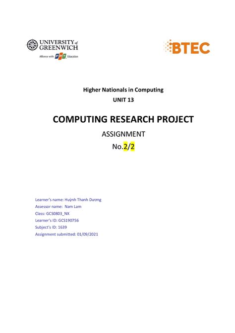 Computing Research Project Part 2 Docsity
