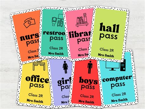 Classroom Hall Pass Canva Templates Passes Bathroom Restroom Office Elementary School