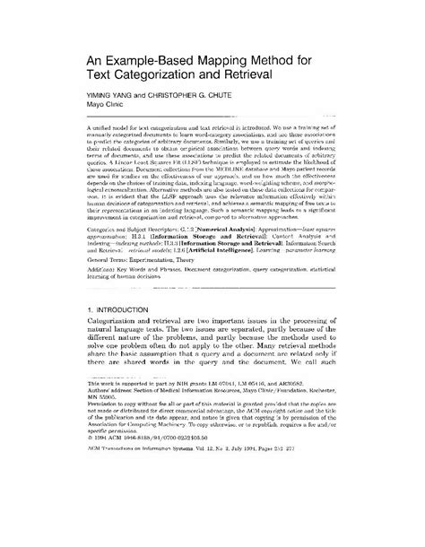 Pdf An Example Based Mapping Method For Text Categorization And