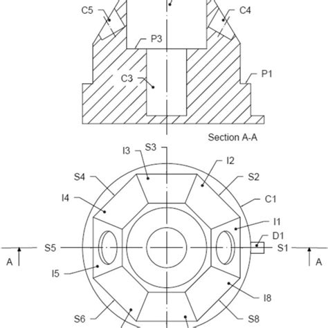 2d Cad Model Of The Part To Be Printed Top View And Sectioned Front