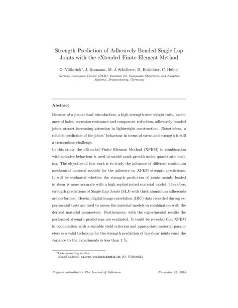 Pdf Strength Prediction Of Adhesively Bonded Single Lap Joints Dokumen Tips