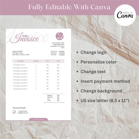 Cute Invoice Template For Saloon Or Beautician Small Business Invoice Printable Instant