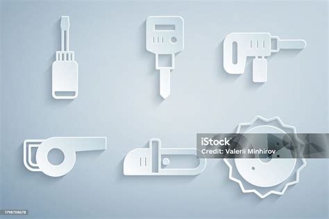 전기 톱 전기 드릴 기계 잎 정원 송풍기 원형 블레이드 건설 착암기 및 드라이버 아이콘을 설정합니다 벡터 3차원 형태에 대한 스톡 벡터 아트 및 기타 이미지 Istock