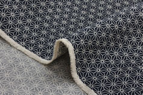 Japanese Fabric Asanoha Ecru On A Blue Grey Background 1m Diy District