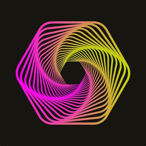 팔각형 프레임의 트위스트 컬러 라인 기하학적 모양으로 만든 벡터 3d 터널 추상 어두운 배경 그래픽 나선형 프리미엄 벡터