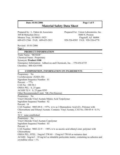 Material Safety Data Sheet Pool Water Products