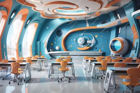Premium Ai Image Abstract Futuristic School Classroom