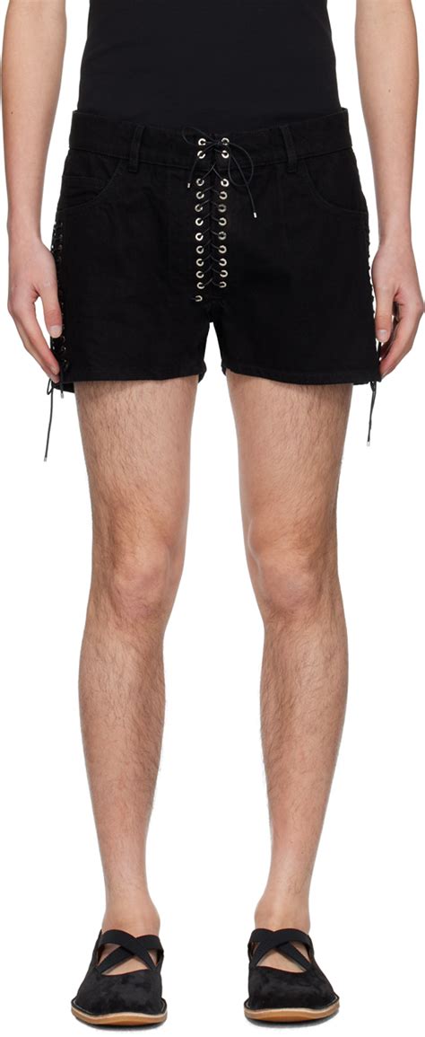 Black Lace Up Denim Shorts By Ludovic De Saint Sernin On Sale