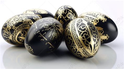 흰색 격리된 배경 위에 반짝이는 검은색과 황금색 부활절 달걀의 놀라운 3d 렌더링 부활절 음식 배경 색상 배경 금색 배경 이미지 Hd 부활절 음식 색상 금색 배경