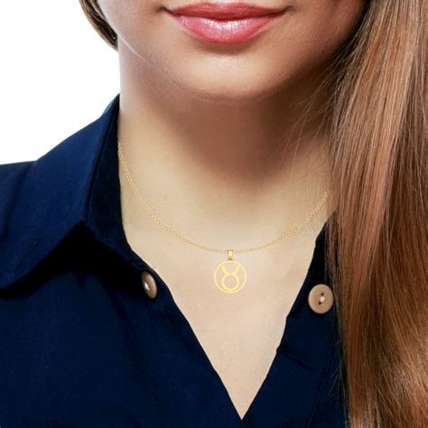 Taurus Zodiac Sign Round Bezel Pendant In Solid 10k Yellow Gold Gems