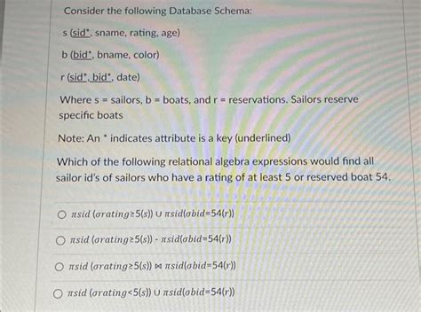 Solved Consider The Following Database Schema S Sid